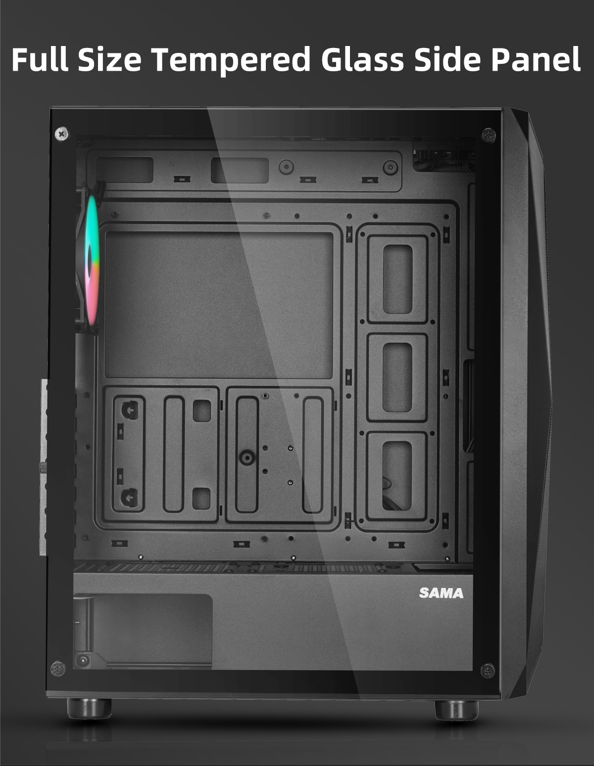 Sama 3313 Black USB3.0 Tempered Glass ATX Tower Gaming Computer Case w/ 4 x 120mm ARGB Fans (Pre ...